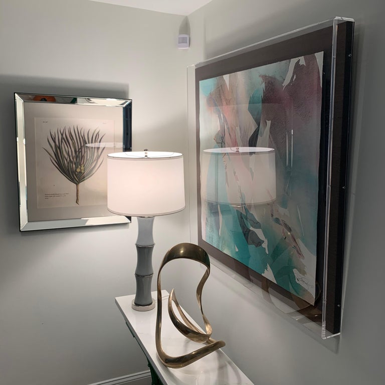 Large Mid-Century Modern Print in Lucite Shadow Box Frame, "Crossed ...