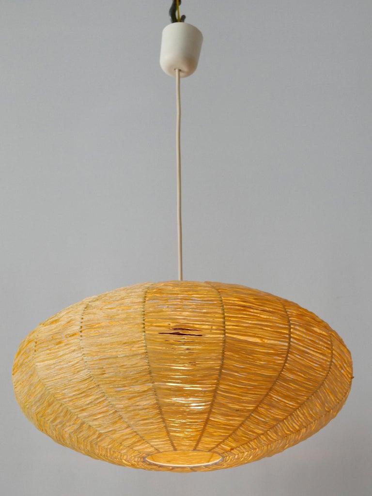 Large Mid-Century Modern Raffia Bast Pendant Lamp or Hanging Light ...