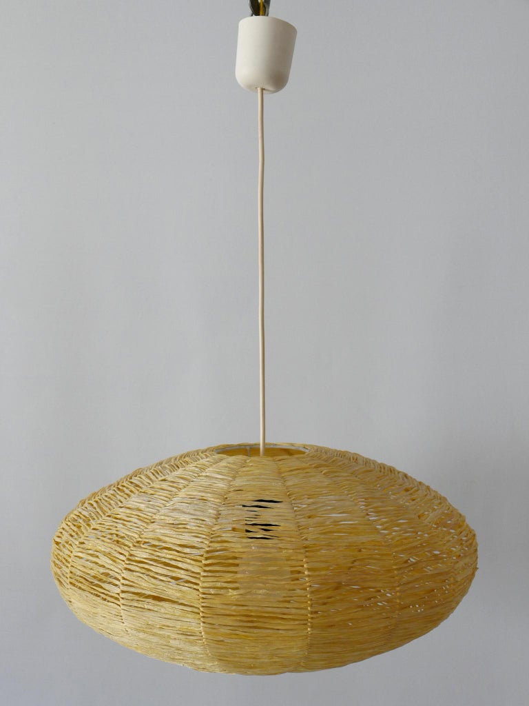 Large Mid-Century Modern Raffia Bast Pendant Lamp or Hanging Light ...