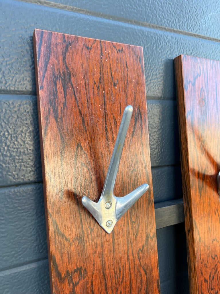 Large Mid-Century Modern Teak Slats Wall Mount Hall Coat Rack with ...