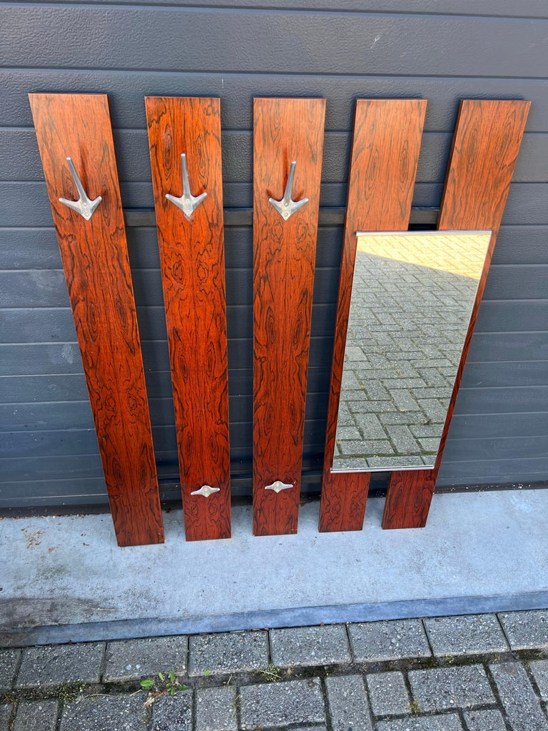 Large Mid-Century Modern Teak Slats Wall Mount Hall Coat Rack with ...
