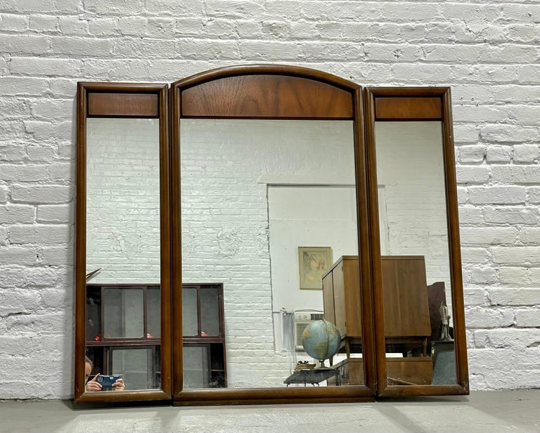 Large Mid-Century Modern Walnut Three Panel Mirror, C. 1960s For Sale ...