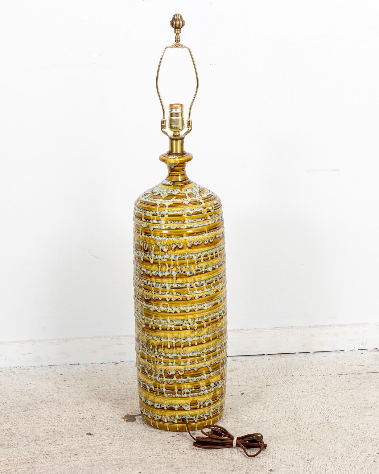 Large Mid Century Mustard Glazed Lamp at 1stDibs
