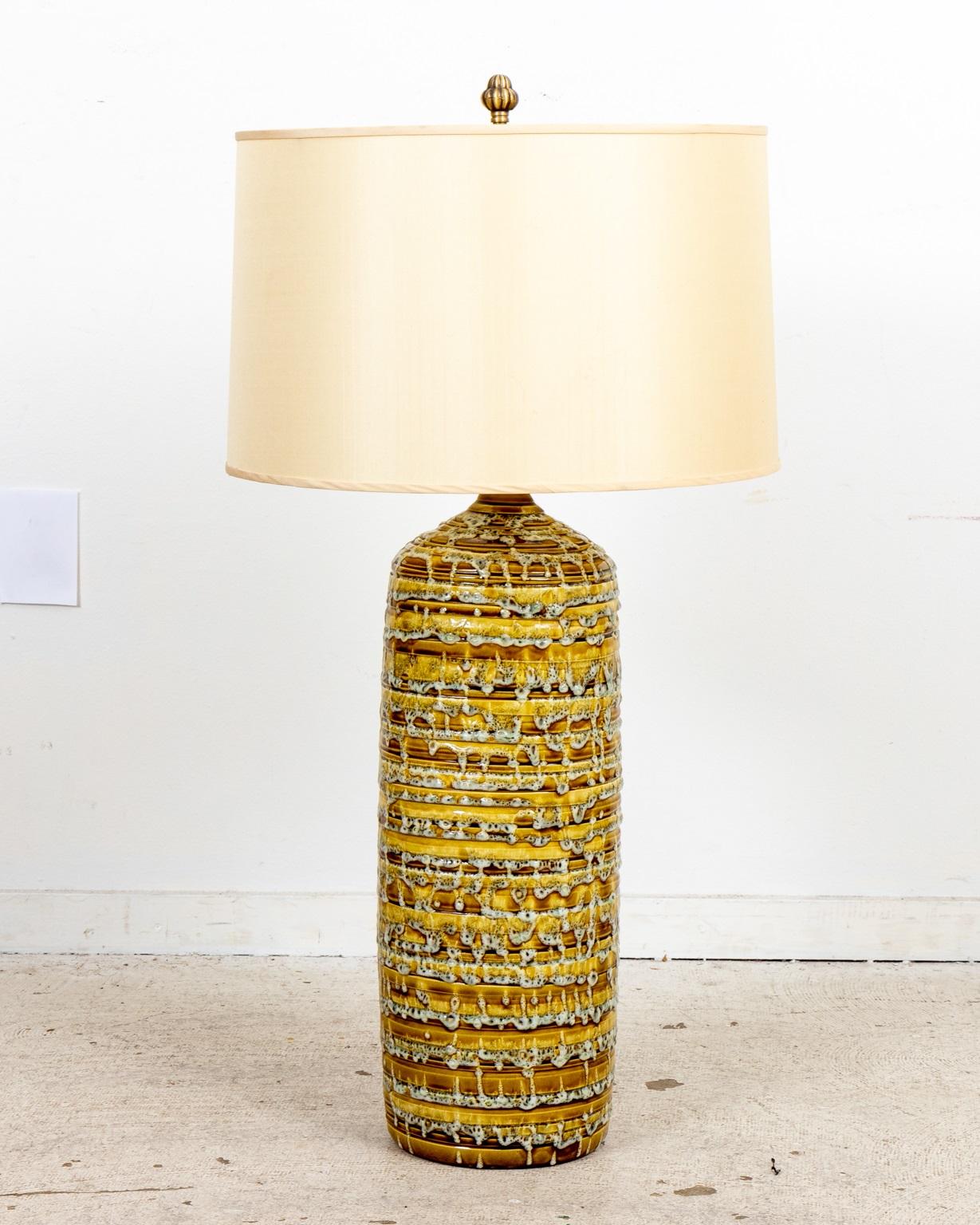 Large Mid Century Mustard Glazed Lamp at 1stDibs