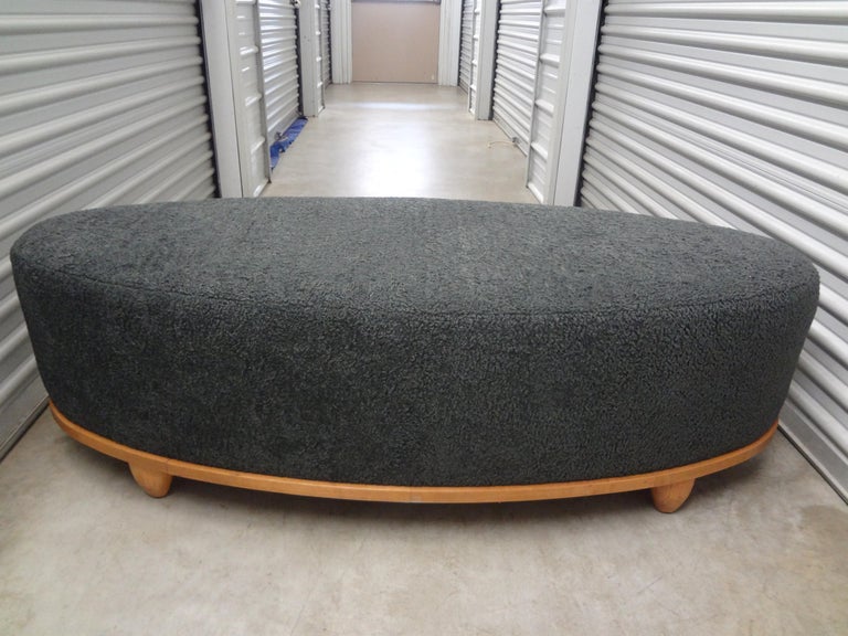 Large Mid-Century Oval Bench Upholstered in Grey Shearling at 1stDibs
