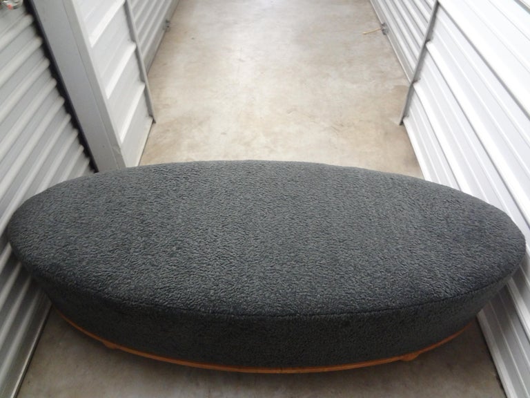 Large Mid-Century Oval Bench Upholstered in Grey Shearling at 1stDibs