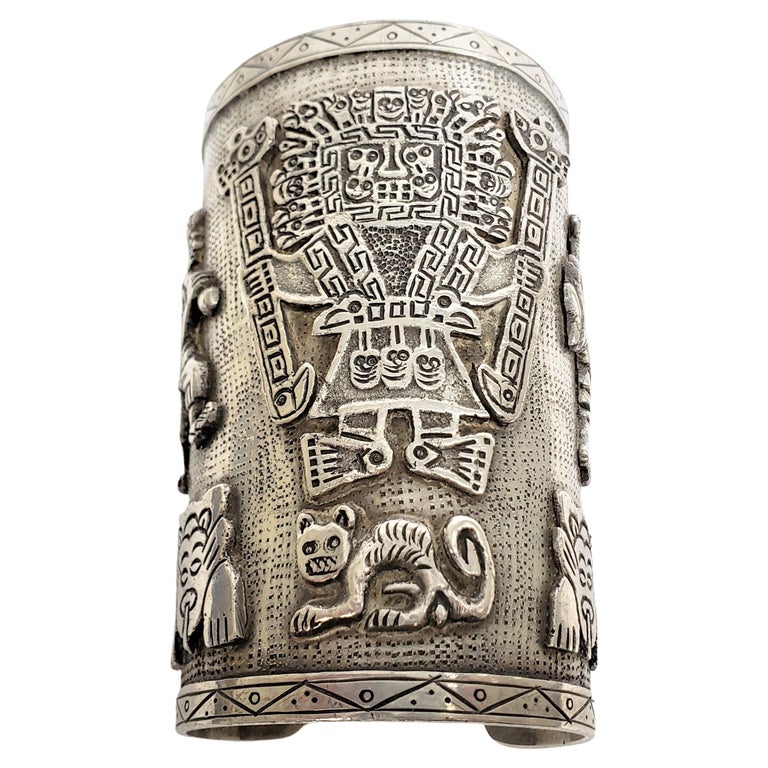 Large Mid-Century Puruvian Inca Styled Sterling Silver Bracelet or ...