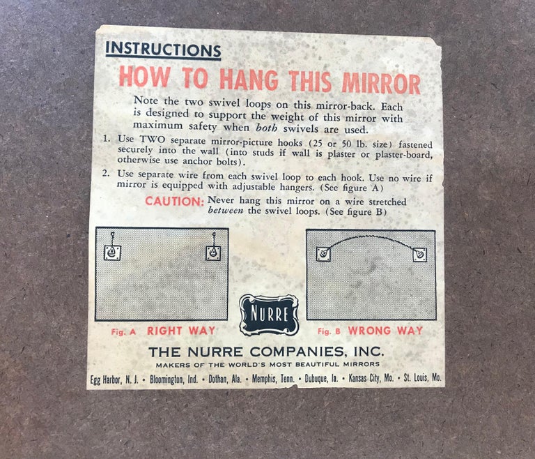 Large Mid Century Rectangular Mirror with Brass Corner Accents by Nurre ...