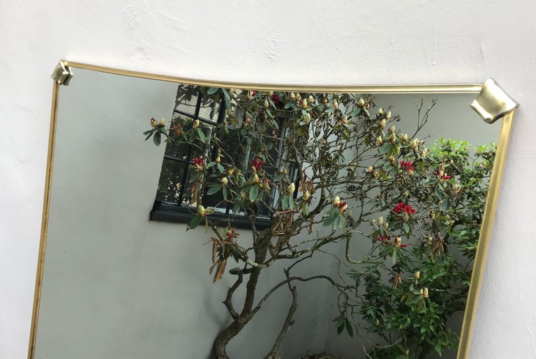 Large Mid Century Rectangular Mirror with Brass Corner Accents by Nurre ...