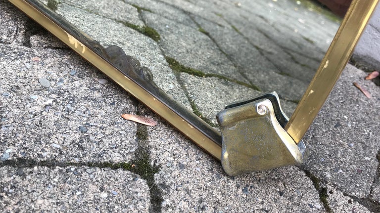 Large Mid Century Rectangular Mirror with Brass Corner Accents by Nurre ...