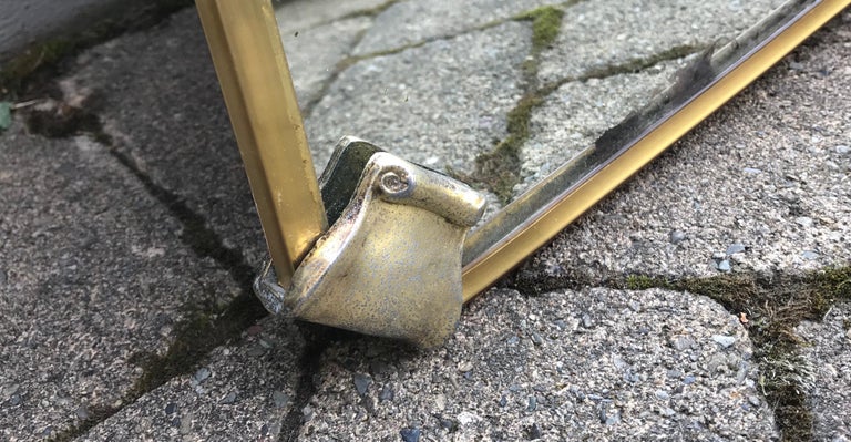 Large Mid Century Rectangular Mirror with Brass Corner Accents by Nurre ...