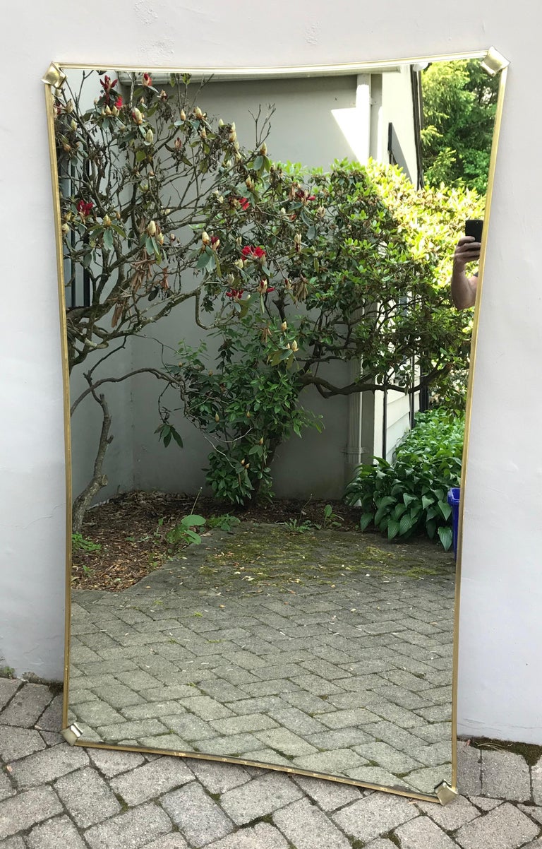 Large Mid Century Rectangular Mirror with Brass Corner Accents by Nurre ...