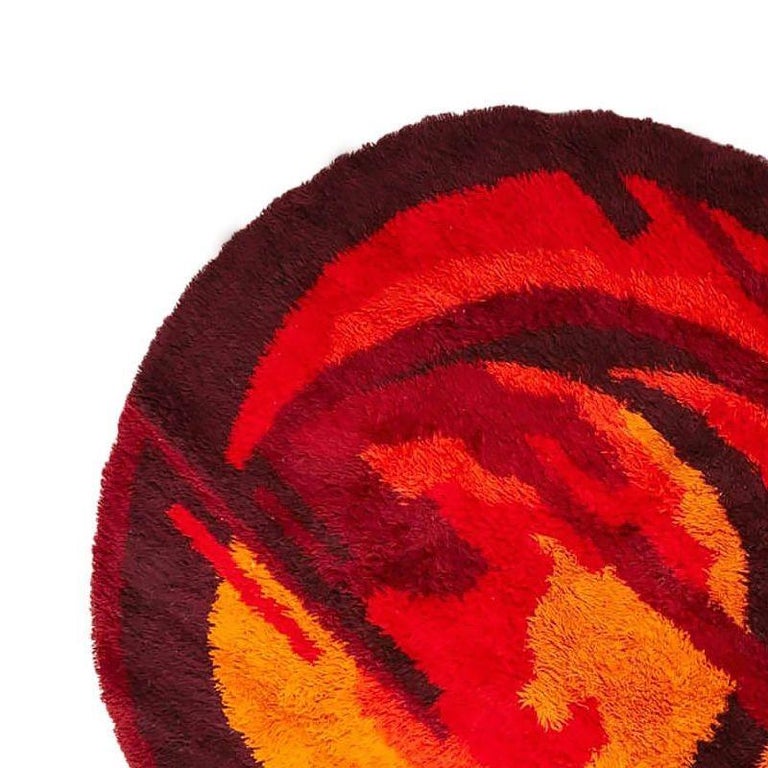 Large Mid-Century Scandinavian Round Rug by Rya at 1stDibs