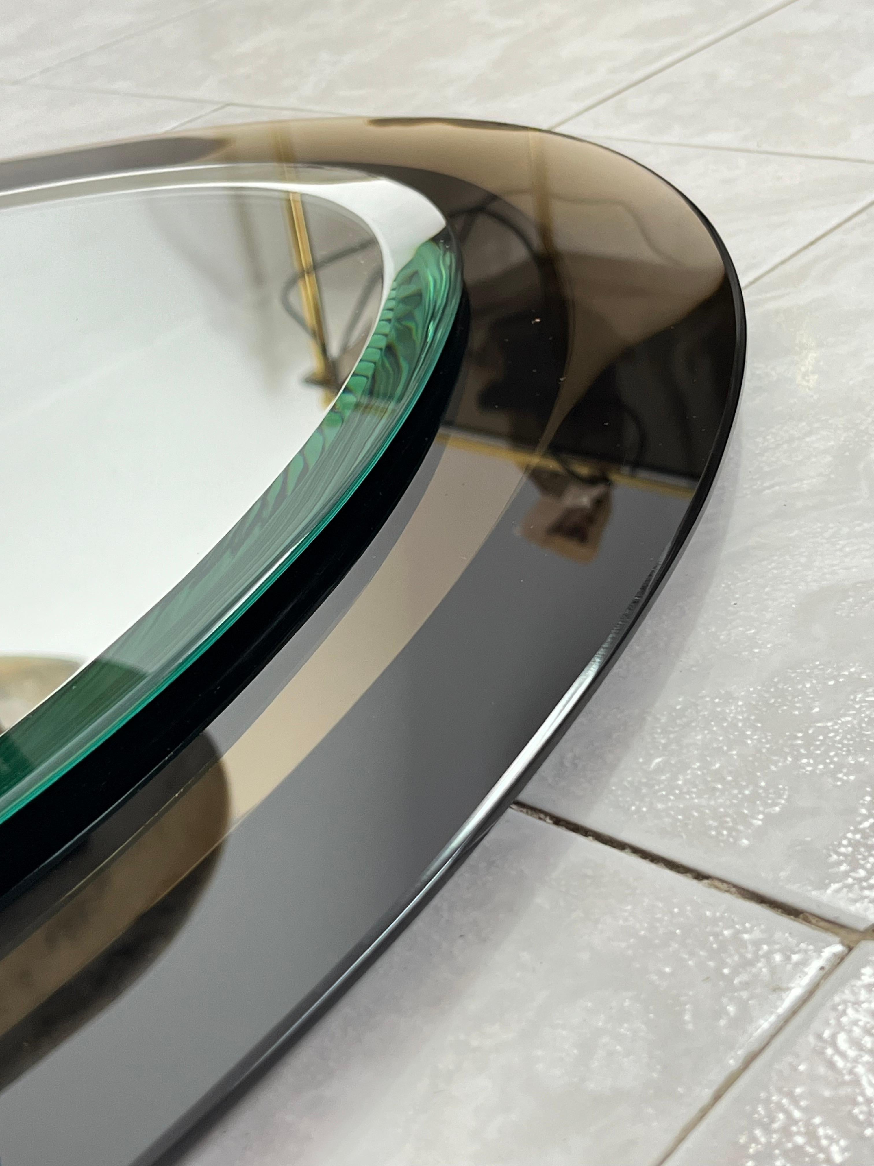 Large Mid-Century Smoked Oval Wall Mirror Attributed To Fontana Arte ...