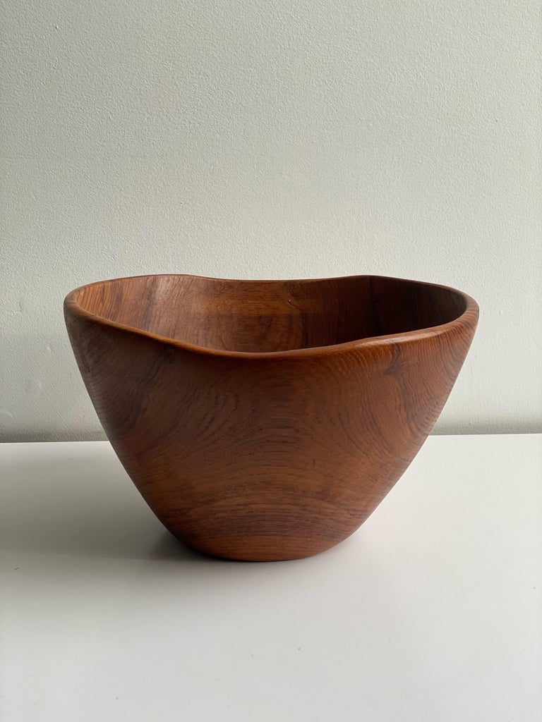 Large Midcentury Solid Teak Bowl For Sale at 1stDibs