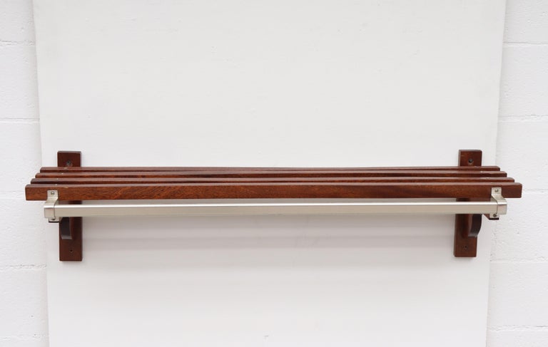 Large Midcentury Wenge Slatted Wall-Mount Coat Rack For Sale at 1stDibs