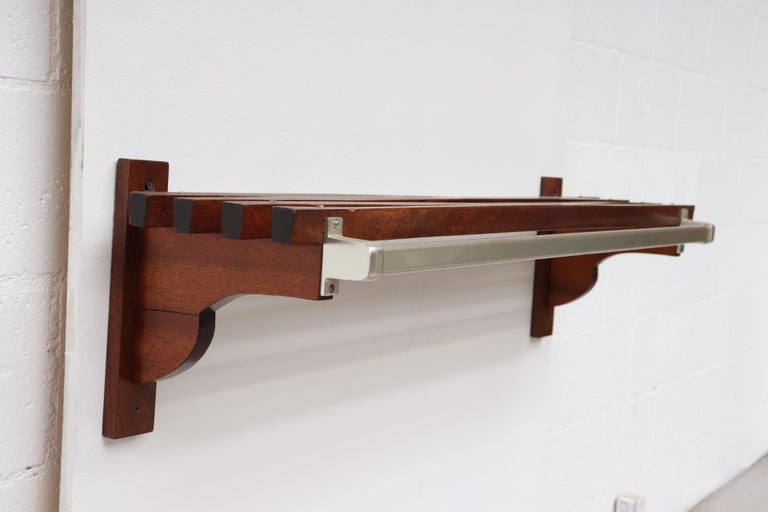 Large Midcentury Wenge Slatted Wall-Mount Coat Rack For Sale at 1stDibs