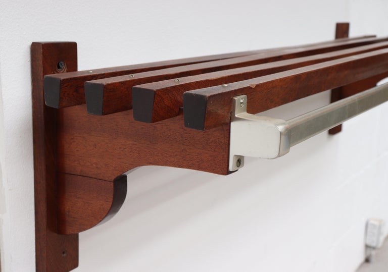 Large Midcentury Wenge Slatted Wall-Mount Coat Rack For Sale at 1stDibs