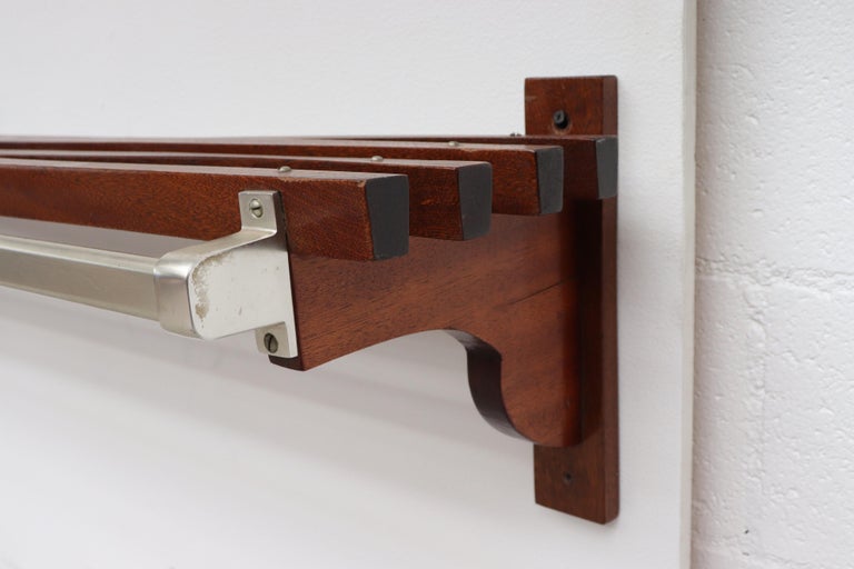 Large Midcentury Wenge Slatted Wall-Mount Coat Rack For Sale at 1stDibs