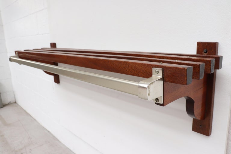 Large Midcentury Wenge Slatted Wall-Mount Coat Rack For Sale at 1stDibs