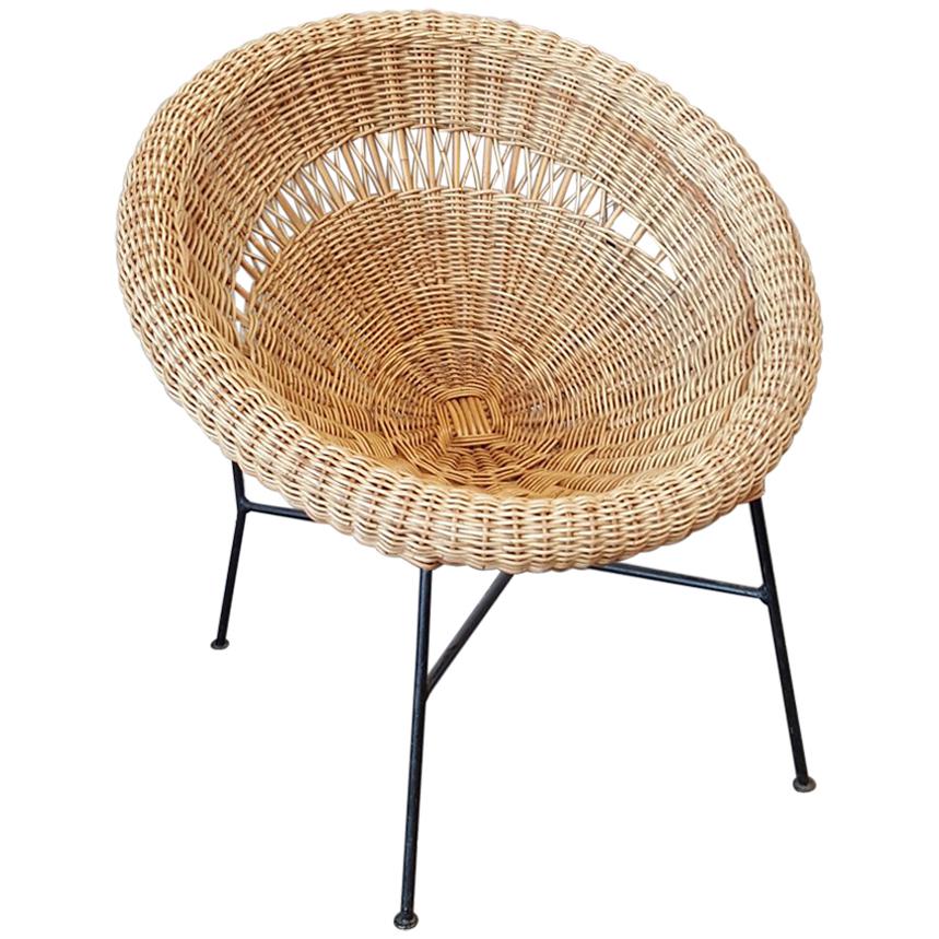Large Midcentury Basket Armchair at 1stDibs | mid century basket