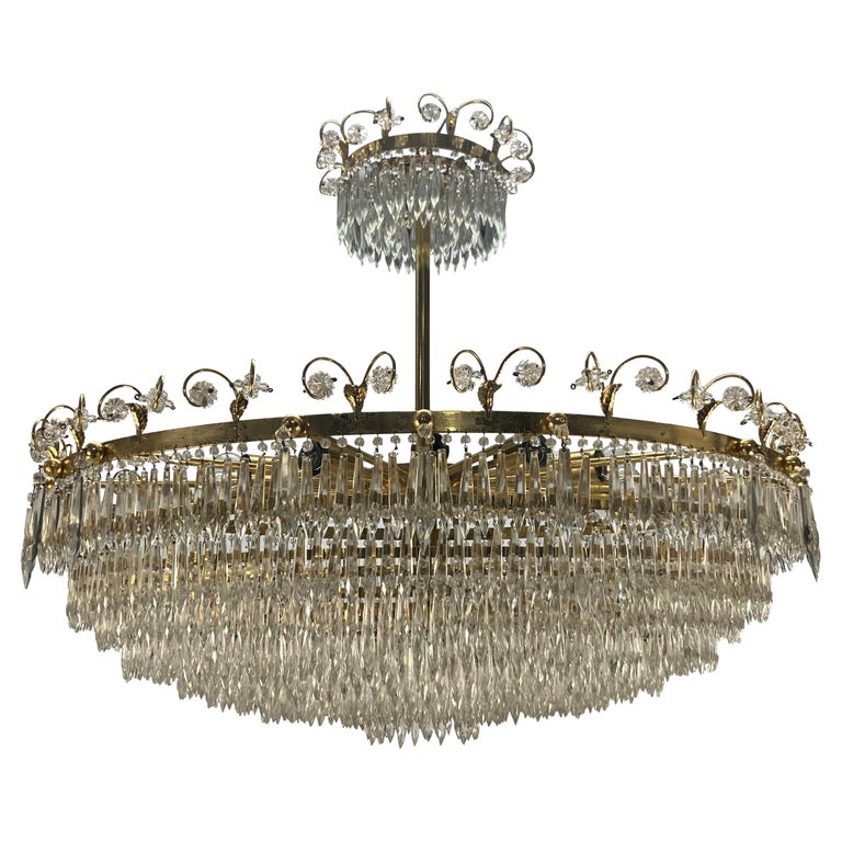 Large Midcentury Circular Graduated Waterfall Chandelier For Sale at ...