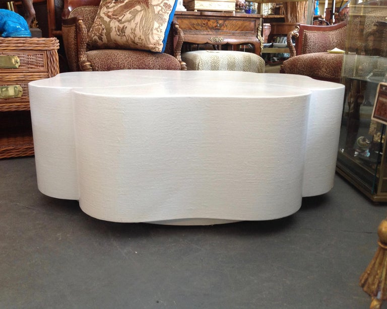 Large Midcentury "Clover-Leaf" Raffia Coffee Table at 1stDibs