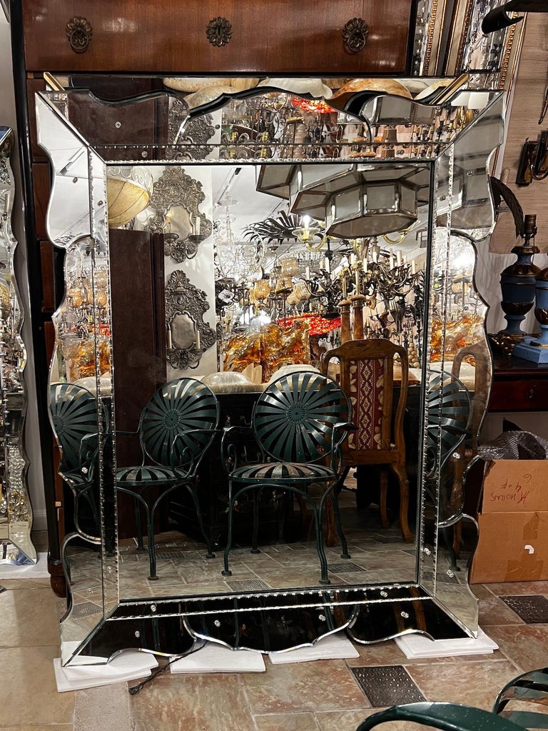 Large Mid-Century Etched Mirror For Sale at 1stDibs