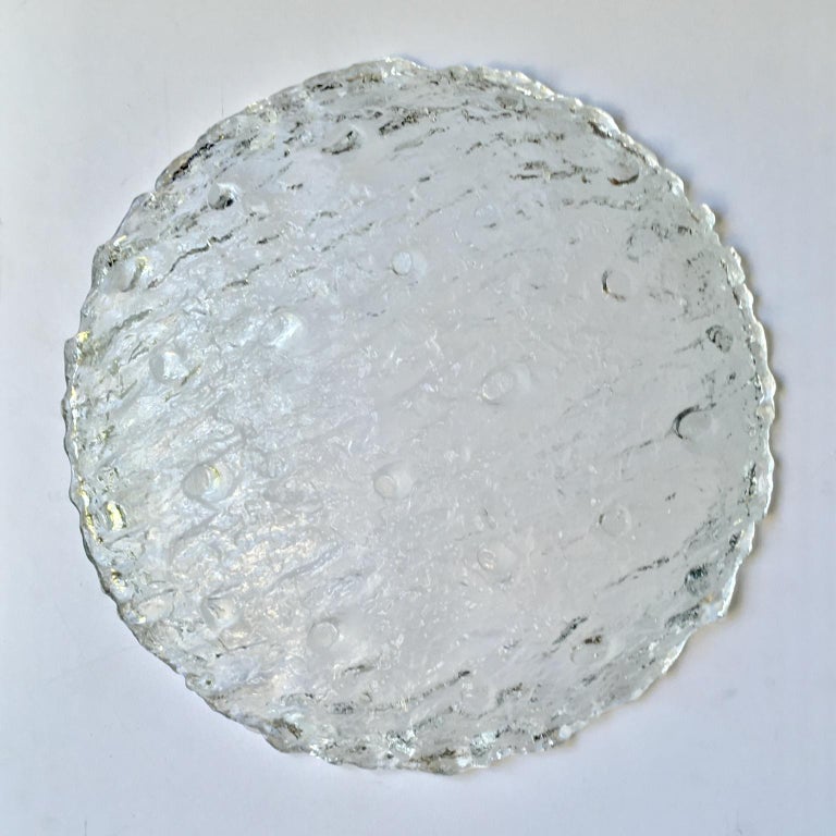 Large Midcentury Flush Mount in Heavily Textured Clear Glass by Kaiser ...