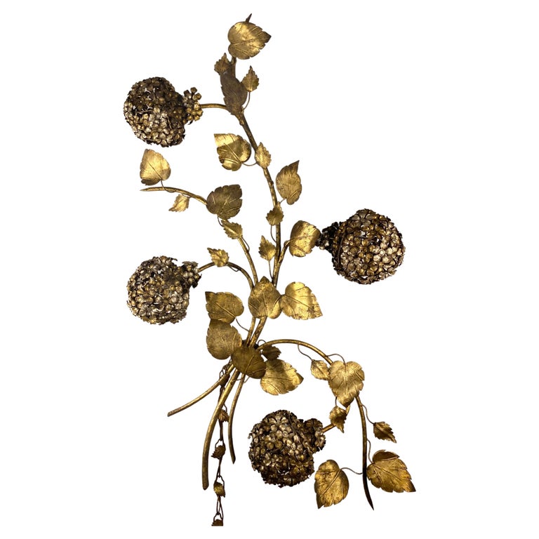 Large Midcentury Italian Electric Tole Gold Gilt Sconce,Leaf and ...