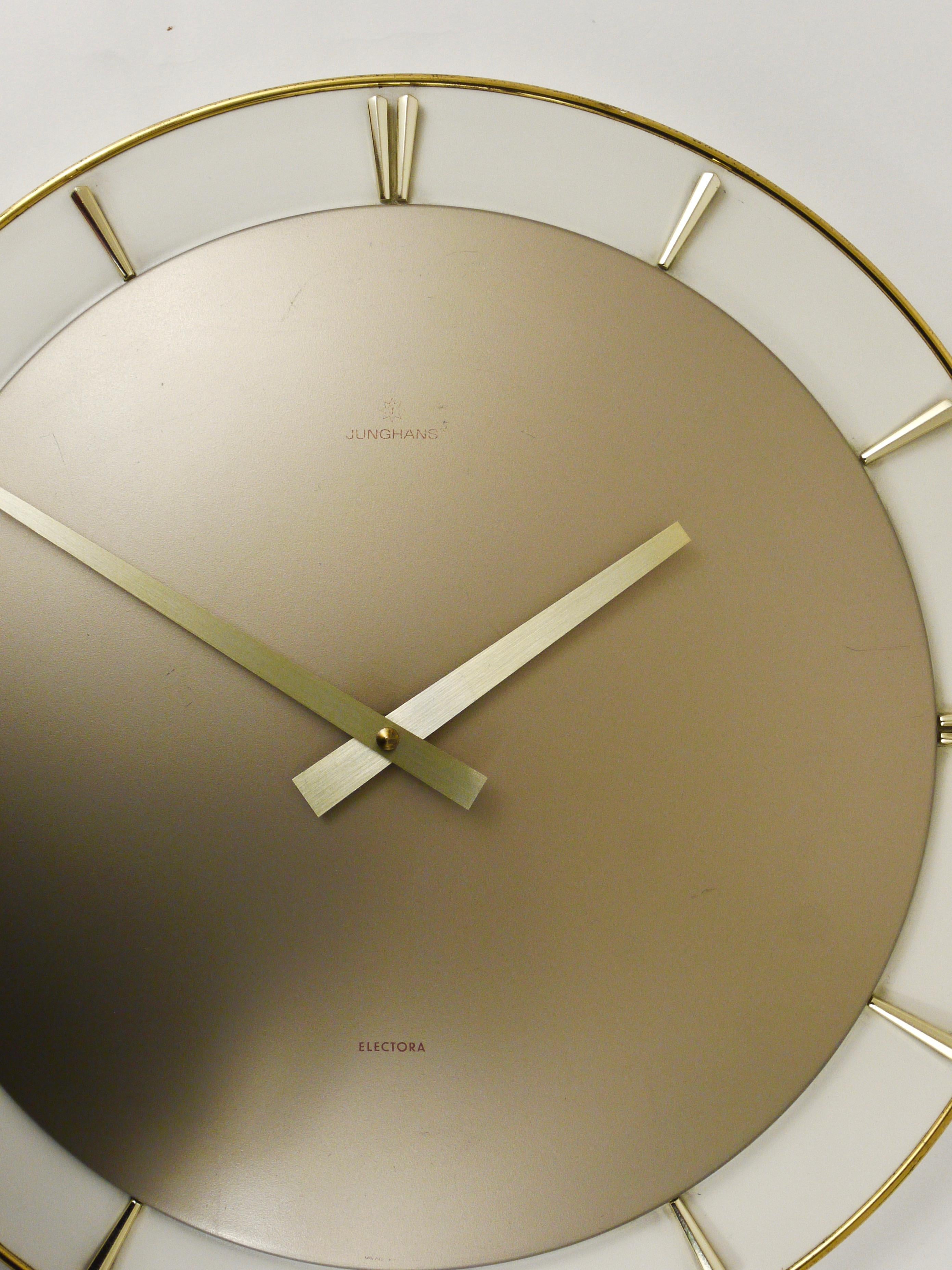Large Midcentury Junghans Brass Wall Clock, Germany, 1950s at 1stDibs