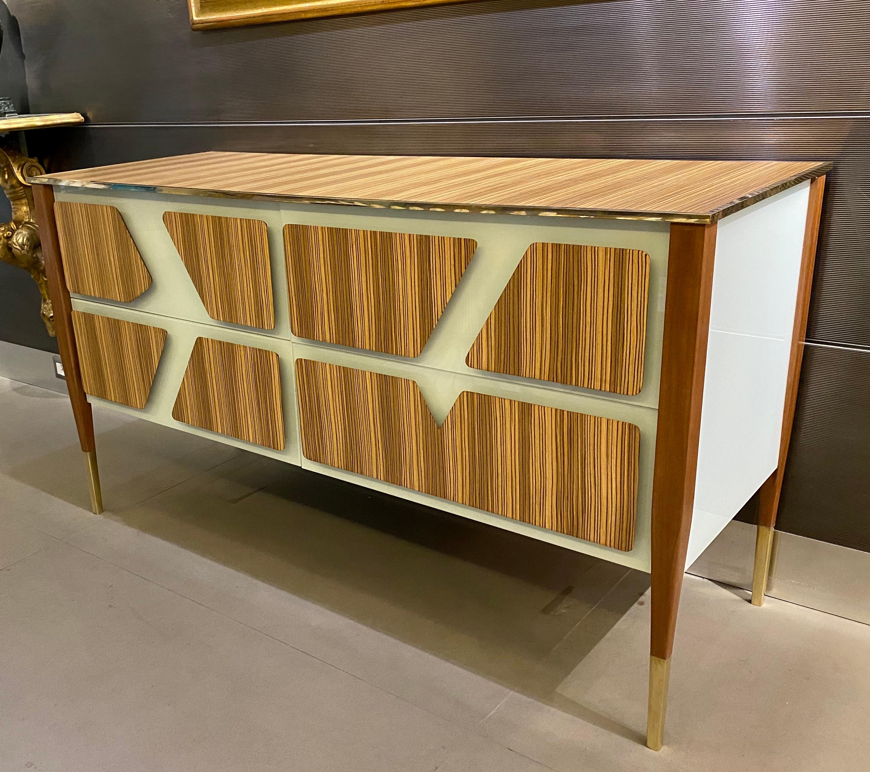 Large Mid-Century Modern Murano Glass and Wood Commode For Sale at 1stDibs