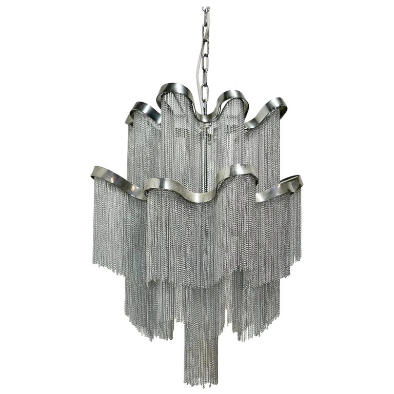 Large Midcentury Wavy Waterfall Chrome Chain Chandelier at 1stDibs
