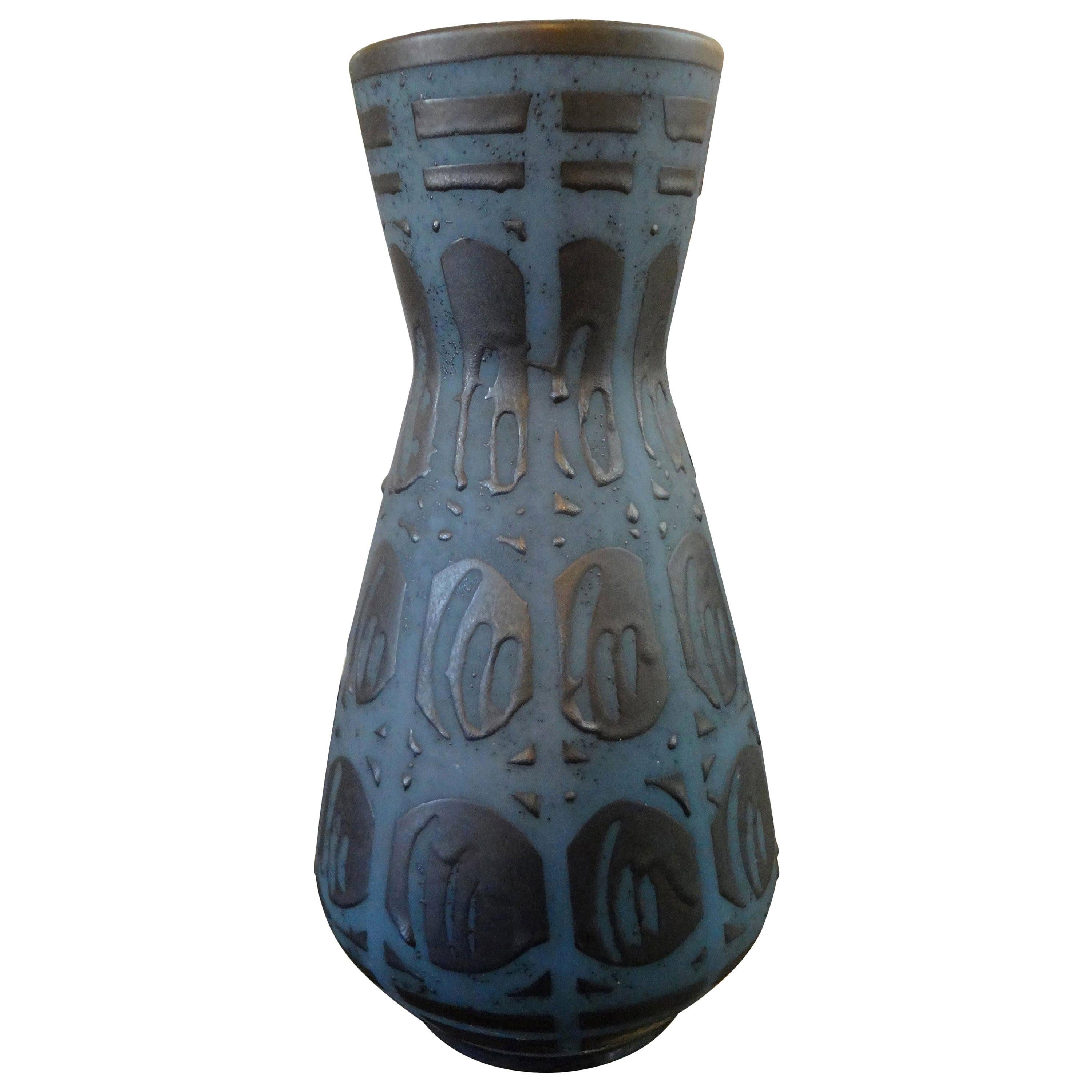 Jasba Keramik West German Mid-Century Teal and Gray Glazed Ceramic Vase ...