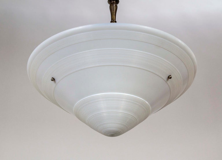 Large Milk Glass Cone Deco Pendant Lights with Brass Stems 'Pair' For ...