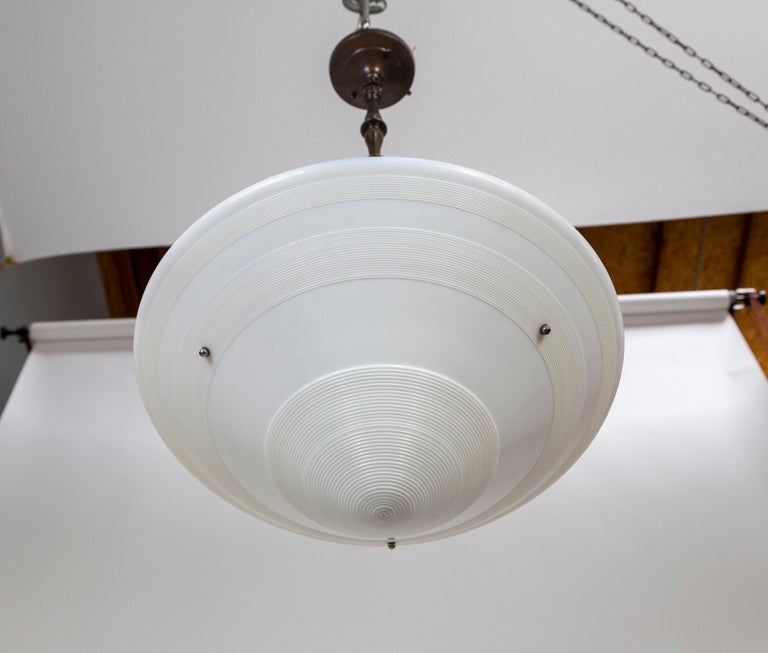 Large Milk Glass Cone Deco Pendant Lights with Brass Stems 'Pair' For ...