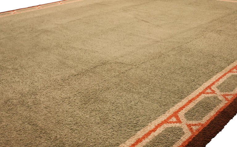 Large Minimalist Antique European Pistachio Color Wool Carpet, ca. 1920 ...