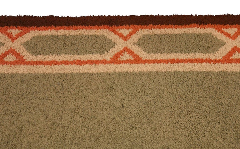 Large Minimalist Antique European Pistachio Color Wool Carpet, ca. 1920 ...