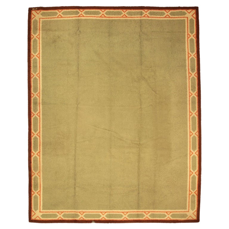 Large Minimalist Antique European Pistachio Color Wool Carpet, ca. 1920 ...