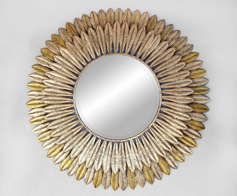 Large Mirror with Gilt Feathers Decor, 1980s at 1stDibs