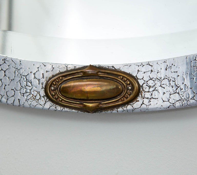 Large Mixed Metal Oval Arts and Crafts Mirror For Sale at 1stDibs