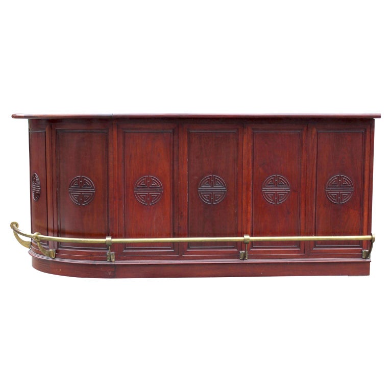 Large Modern Brass and Rosewood Chinoiserie Style Counter Serving Bar ...