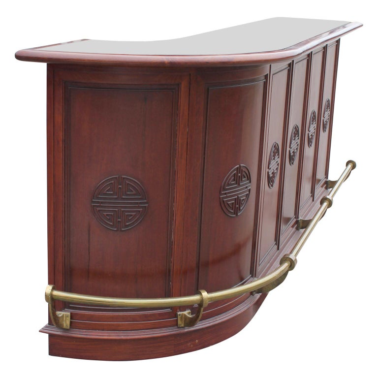 Large Modern Brass and Rosewood Chinoiserie Style Counter Serving Bar ...