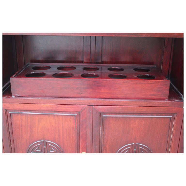 Large Modern Brass and Rosewood Chinoiserie Style Counter Serving Bar ...