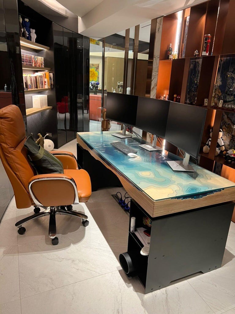 Large Modern Desk in Glass, Birch and Steel, Rectangular For Sale at ...