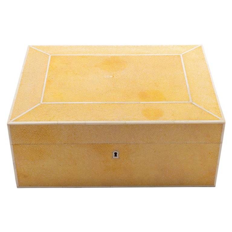 Large Modern English Yellow Shagreen Covered Humidor at 1stDibs