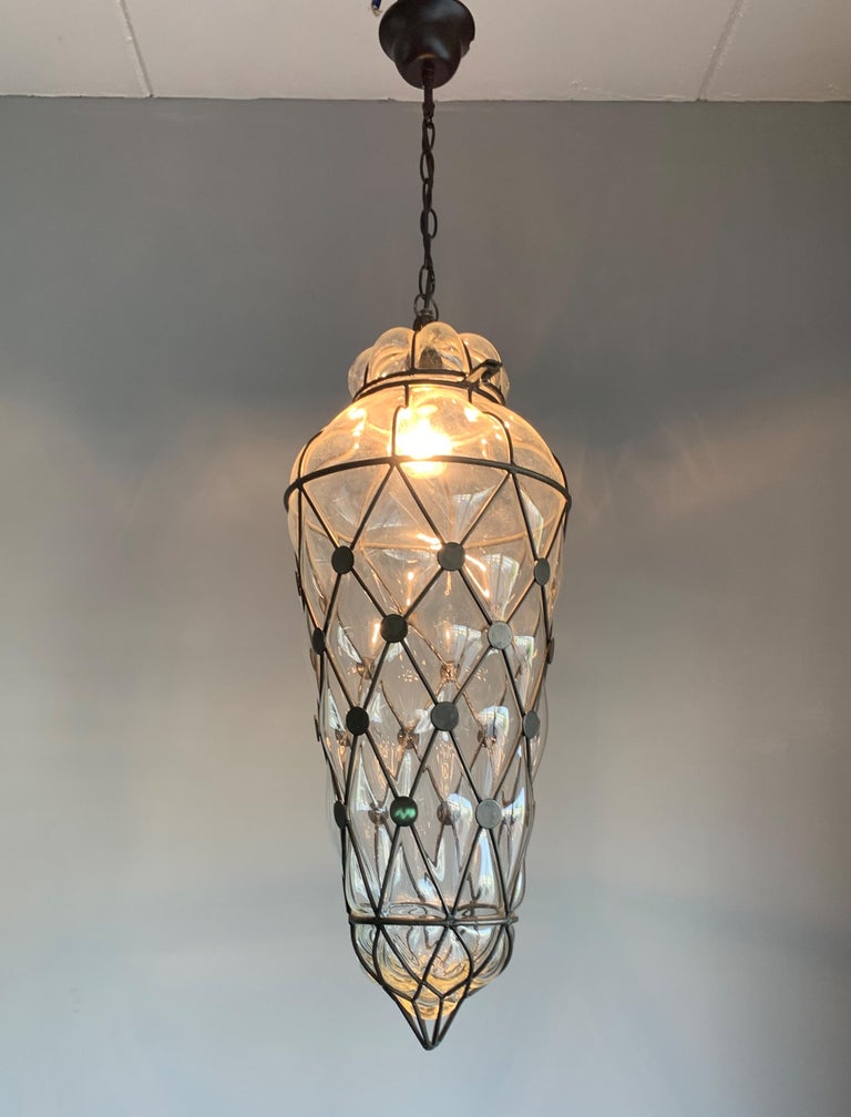 Large Venetian Style Mouth Blown, Glass in Metal Frame Pendant Light ...