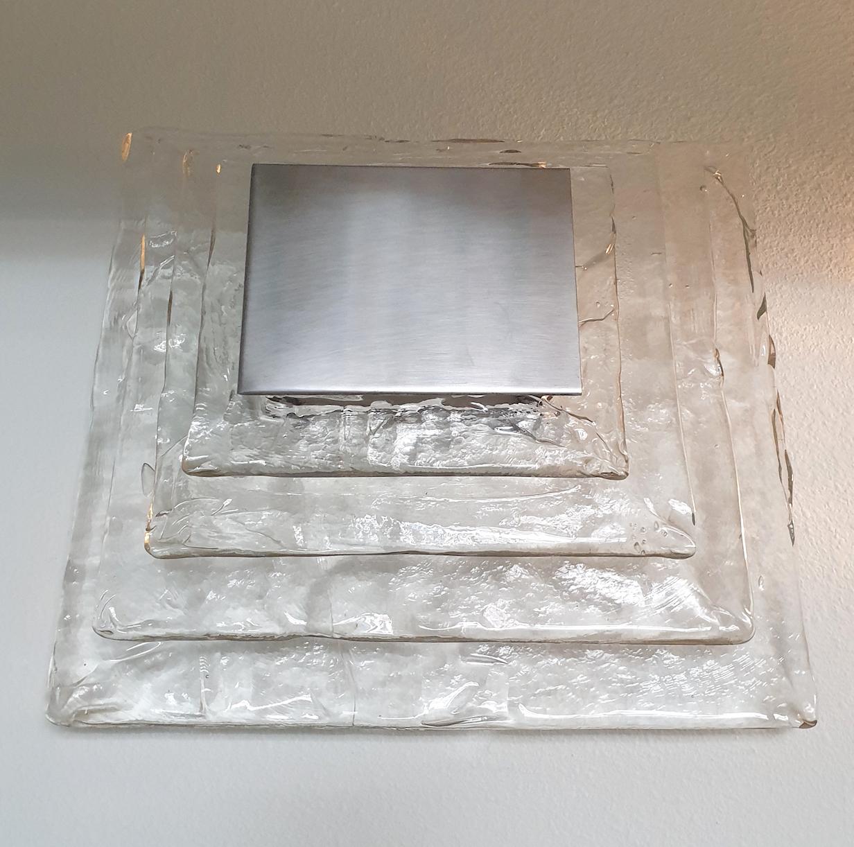 Mid Century Modern Murano Glass Large Square Sconces, by Mazzega - a ...