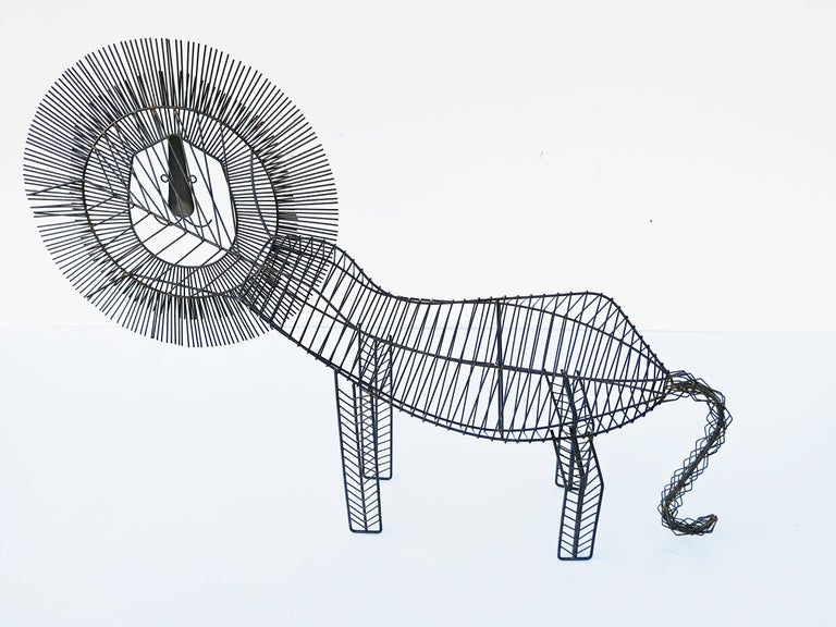 Large Modernist Wire Lion Sculpture For Sale at 1stDibs
