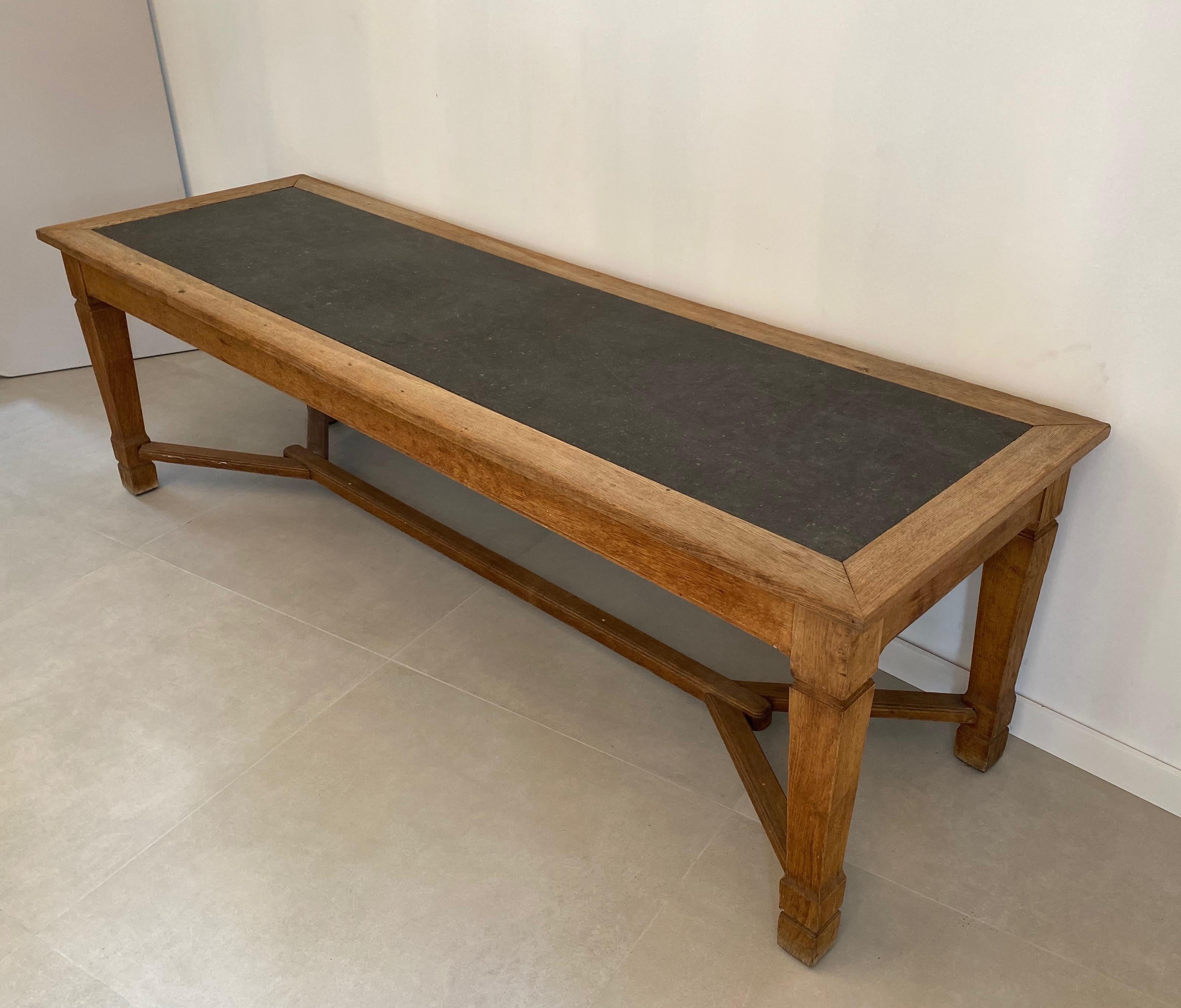 Large Monastery Dinning Table Made of Oak with a Blue Stone Top, French ...